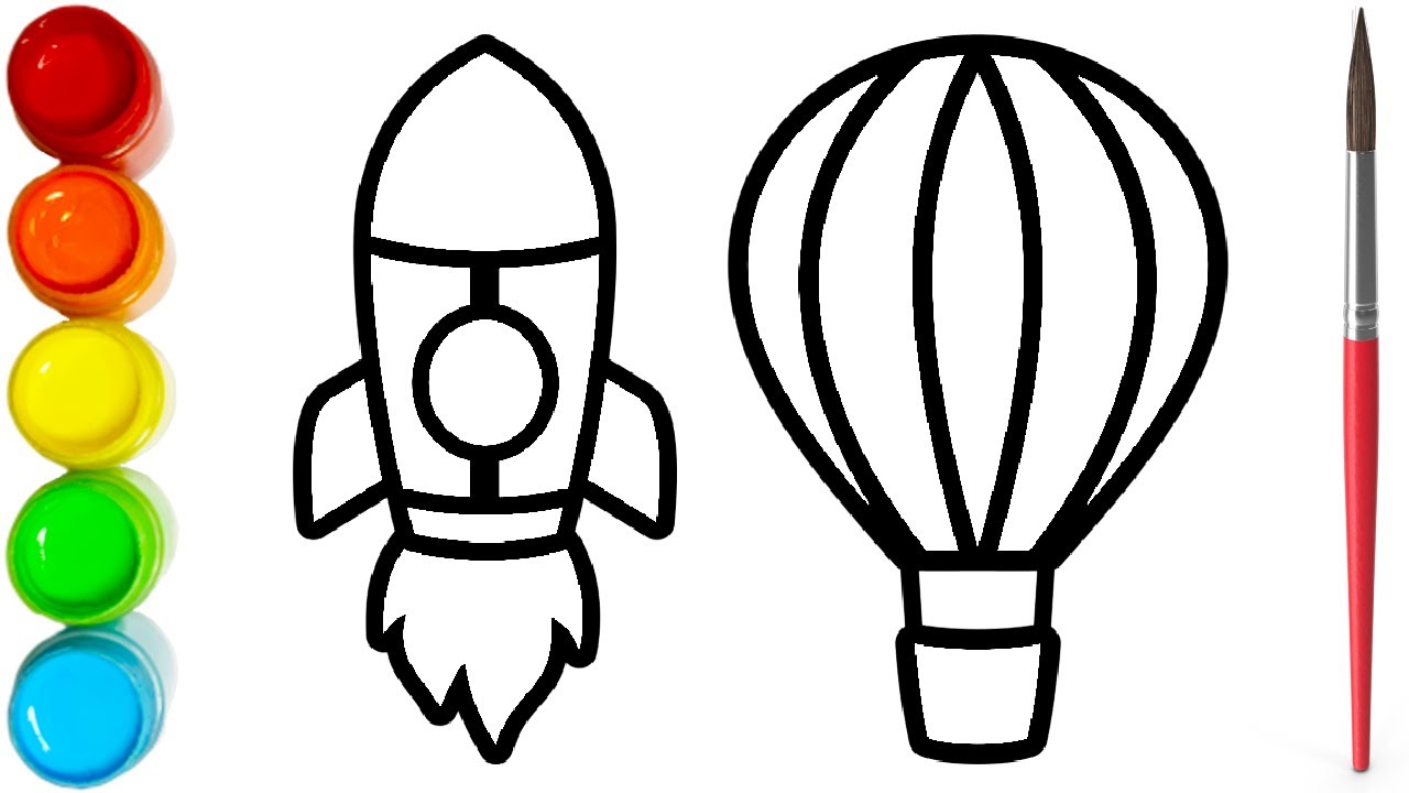 How to Draw Rocket and Hot Air Balloon For Kids | Drawing For Kids #50 ...
