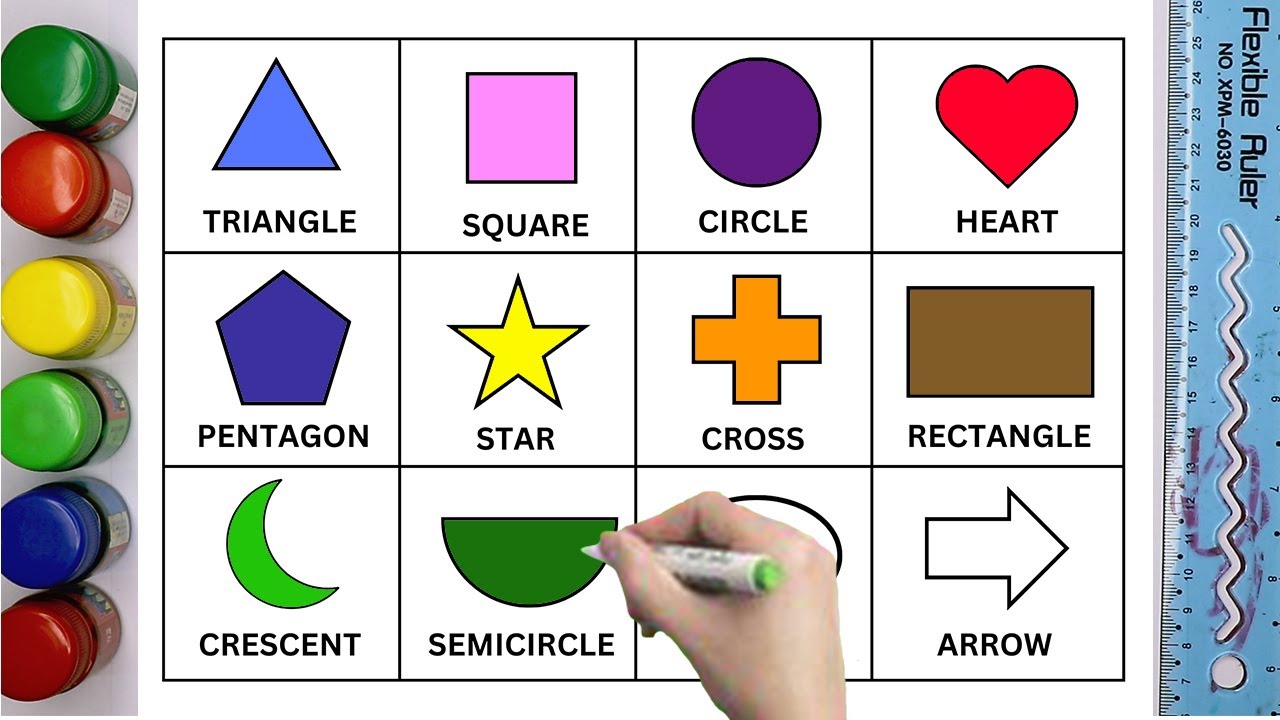 Learn 12 Basic shapes and colors| Circle, Square, Triangle, Star ...