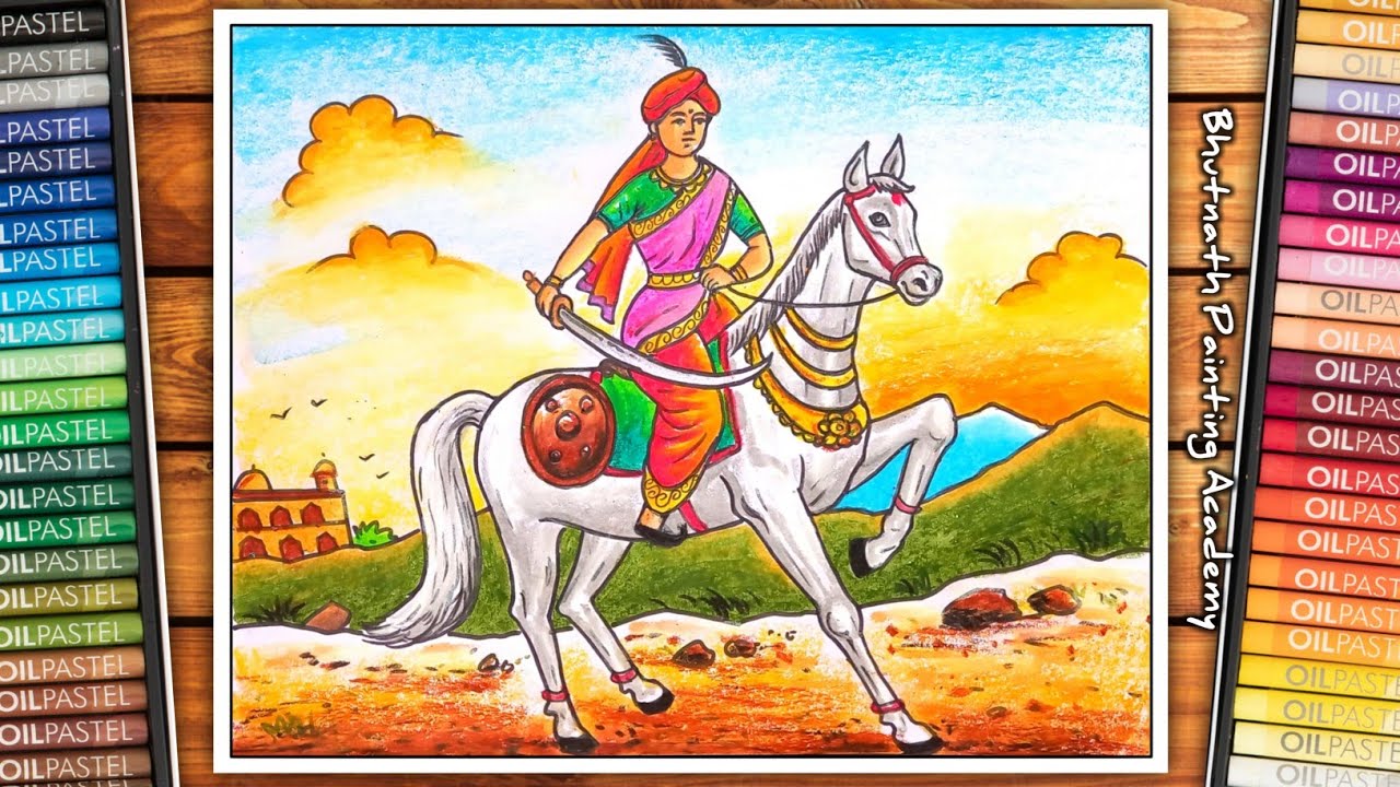 rani laxmi bai drawing with colour||freedom fighters - YouTube