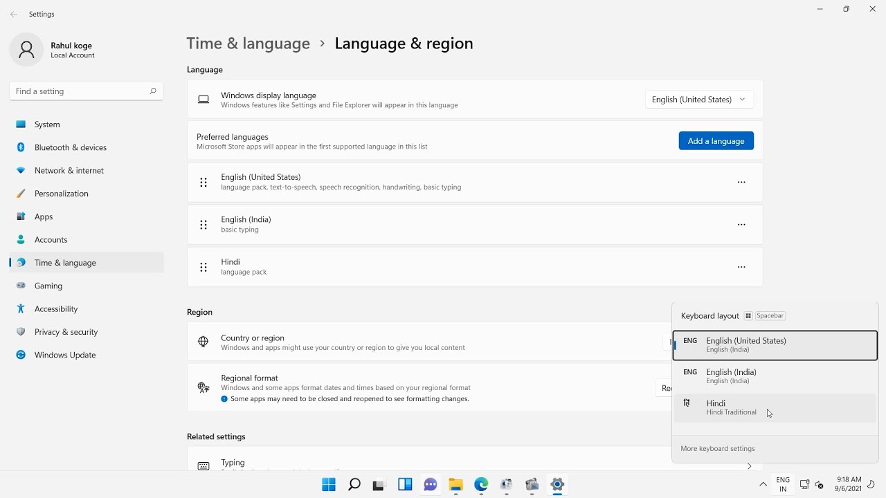 how to add hindi traditional keyboard in windows 11 - YouTube