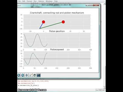Crankshaft connecting rod and piston mechanism simulation with Python and matplotlib with graphs ...