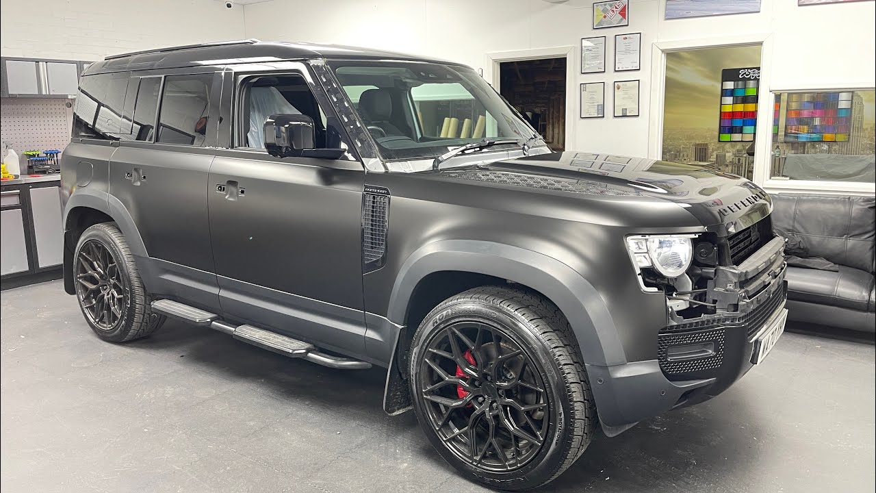 Land Rover Defender Satin Black Wrap - YouTube