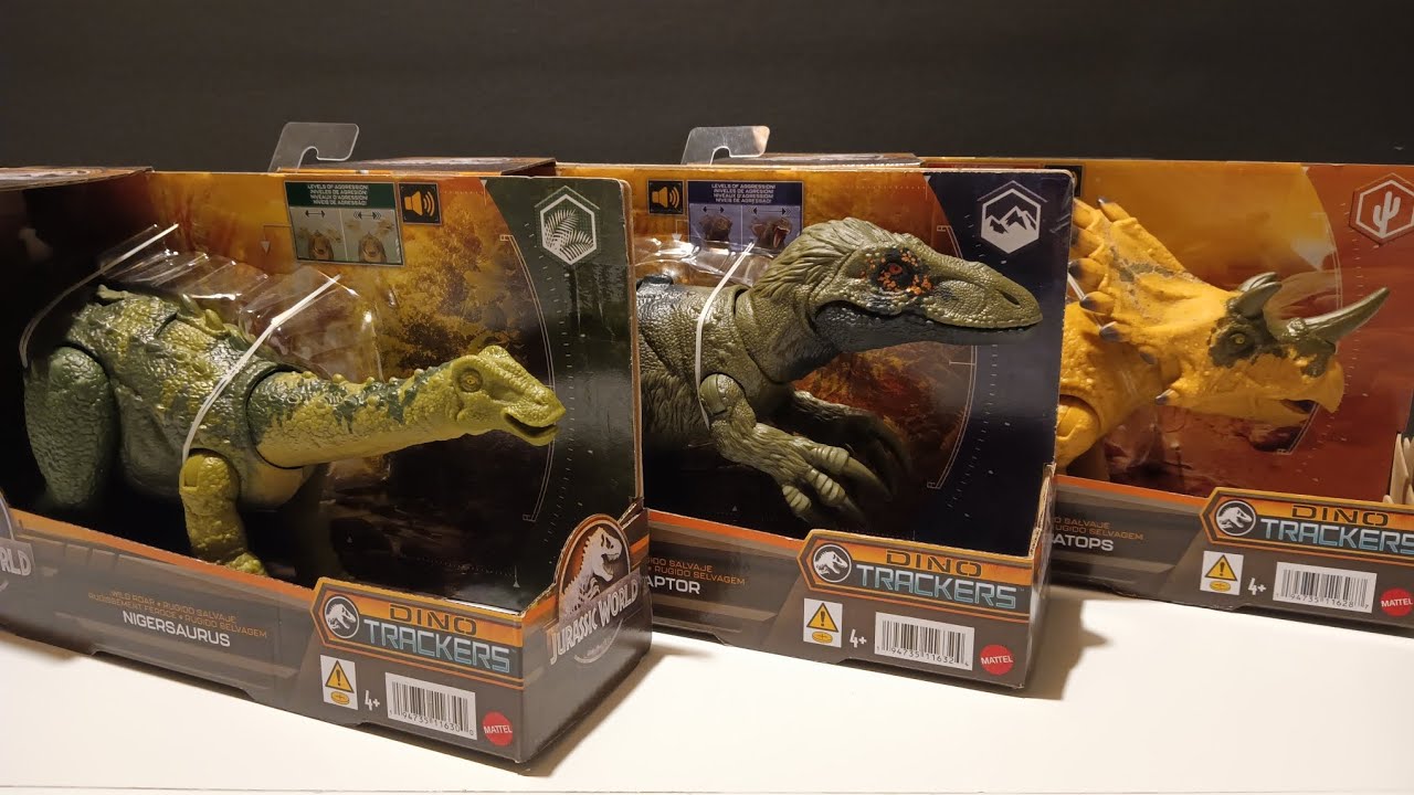 Mattel Jurassic World Dino Trackers Wild Roar Orkoraptor, Nigersaurus ...