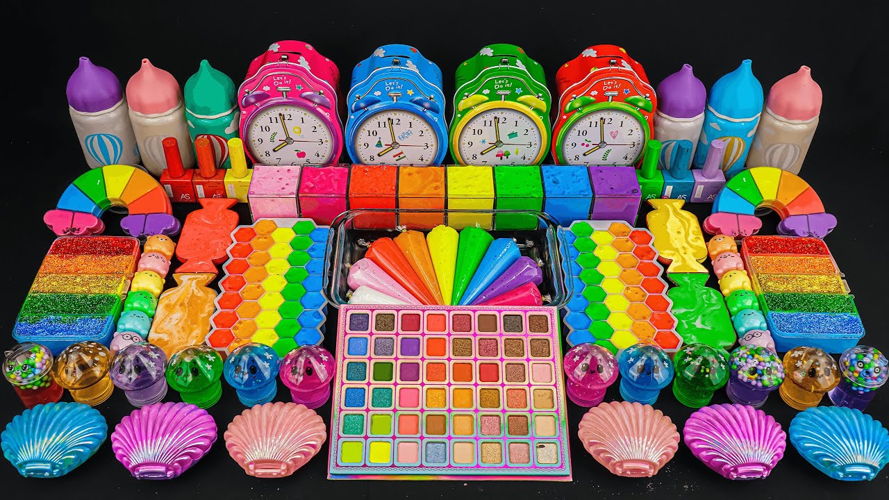 Colorful Eyeshadow Slime Mixing random into Glossy Slime I Satisfying ...