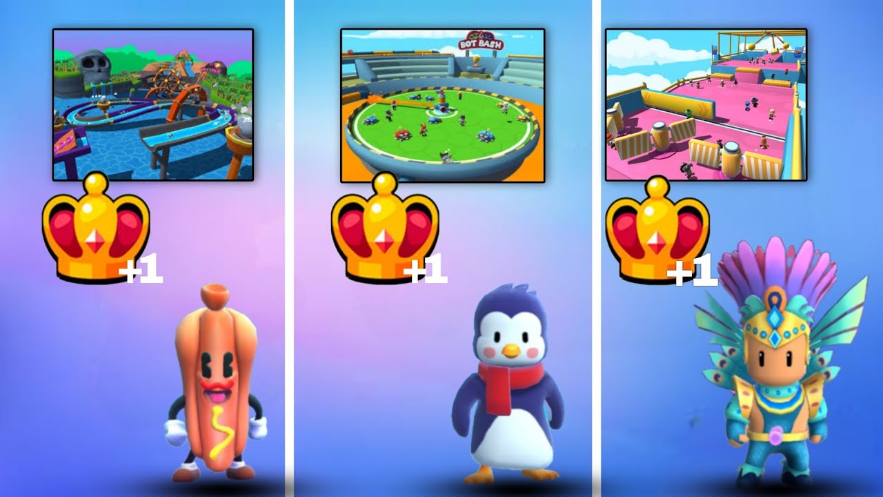 Stumble Guys Gameplay | with 3 characters Samba king vs Penguin vs SUP ...