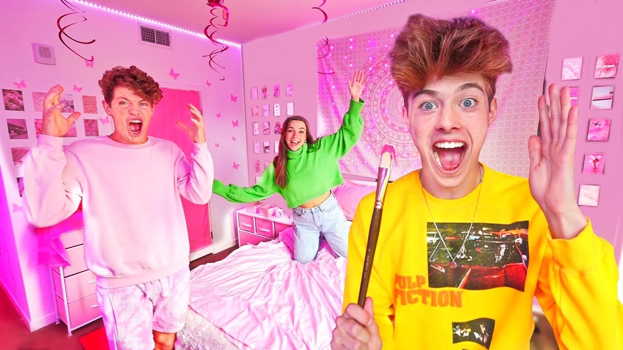 TURNING EVERYTHING IN HIS ROOM PINK!! - YouTube