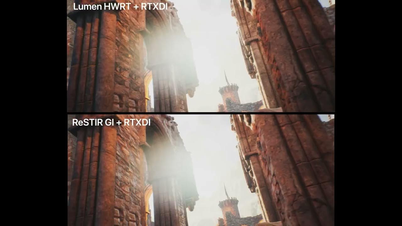 Lumen HWRT Vs. ReSTIR GI (both have RTXDI) Castle - Unreal Engine 5 NvRTX Branch - YouTube