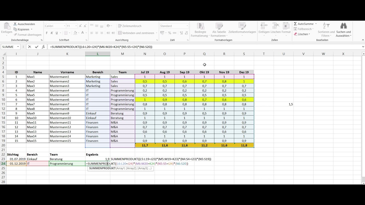 Excel - Summenprodukt in einer Matrix - ganz einfach für jeden! - YouTube