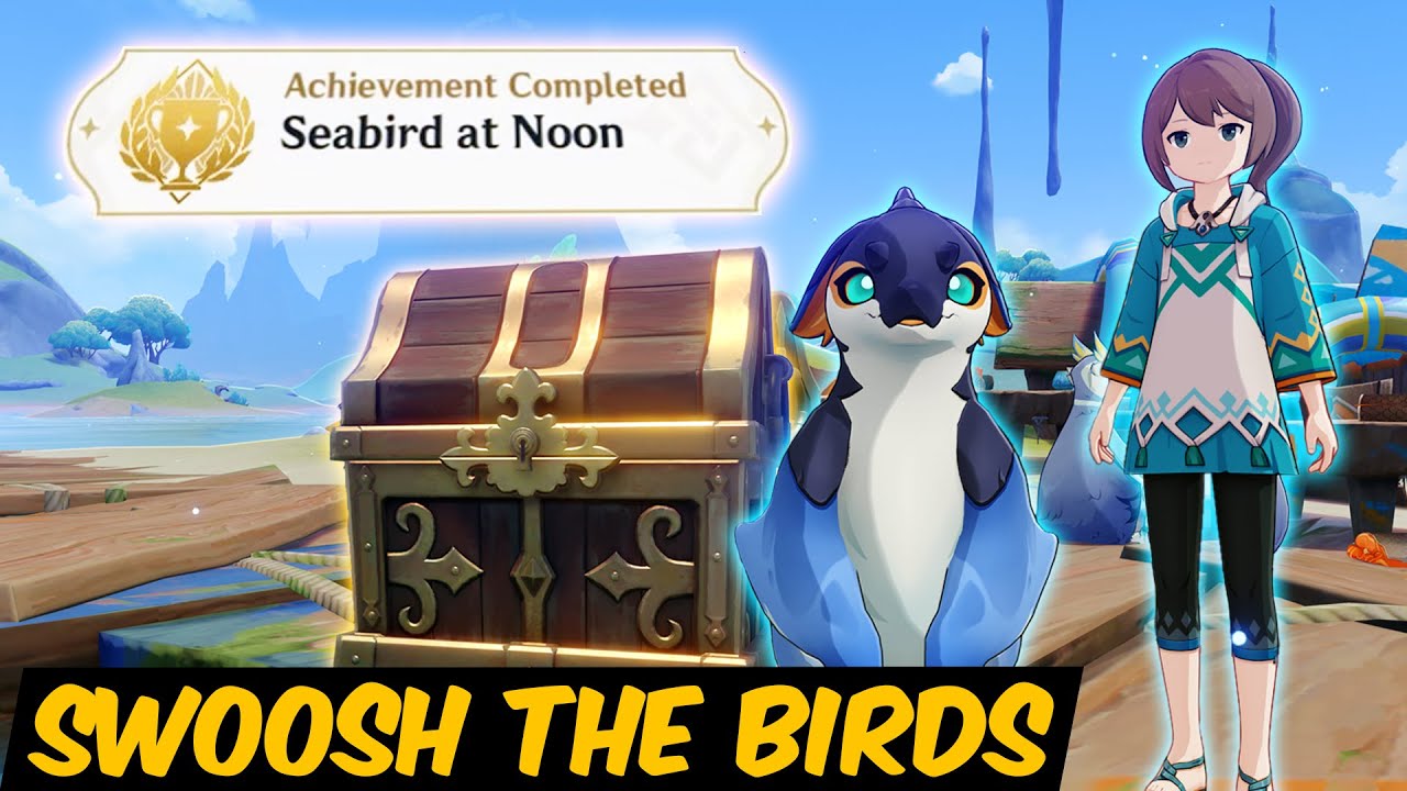 Swoosh the Birds to get Seabird At Noon Hidden Achievement | Genshin ...