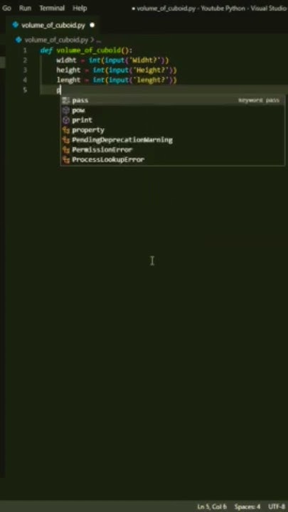 Volume Of Cuboid 💥💥 Shorts Short Shortvideo Programming Coding Coder Python Coder