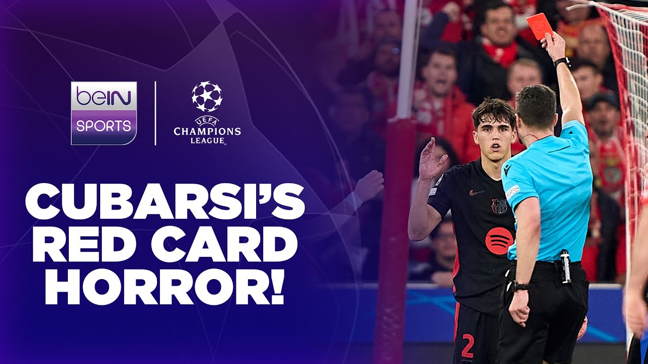 🟥 Barca's Cubarsi shown STRAIGHT RED for reckless lunge vs Benfica ...