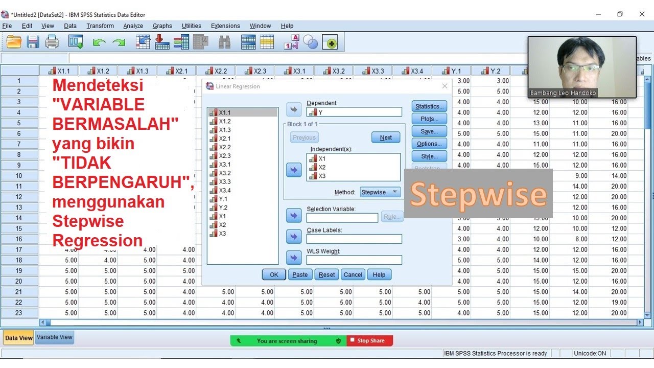 Mendeteksi VARIABLE BERMASALAH yang bikin uji SPSS jadi TIDAK BERPENGARUH dengan STEPWISE ...