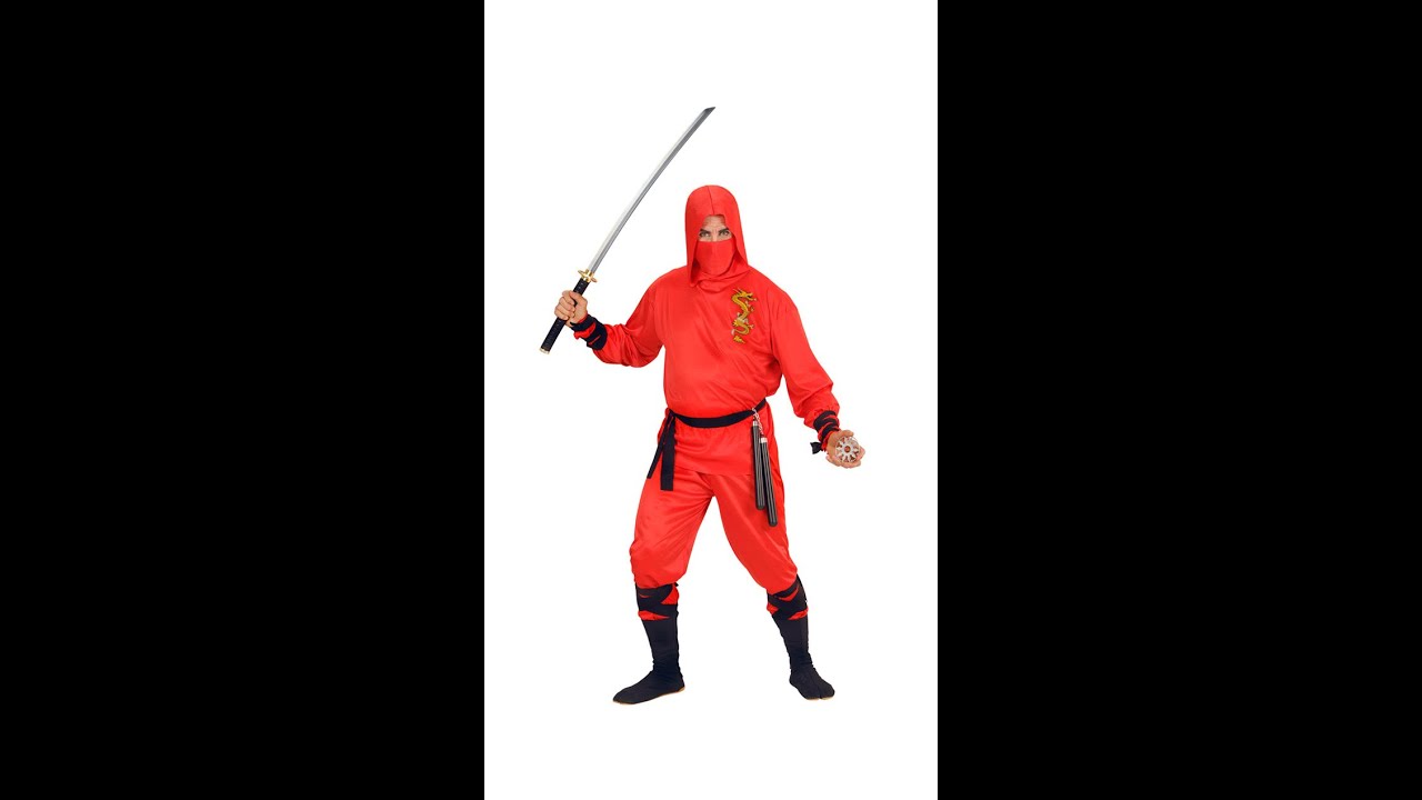0133 - "RED DRAGON NINJA" (hooded coat, pants, belt, face mask, arm ...