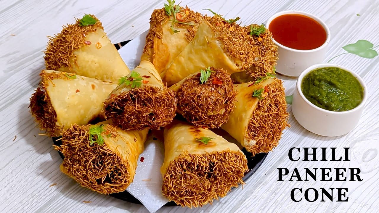Chilli Paneer Cone | Chilli Paneer Stuffed Cone Party Snacks | Paneer ...