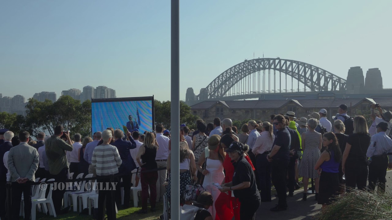 Raise Bridge Flags while Jason Owen sings Anthem in Eora & English ...