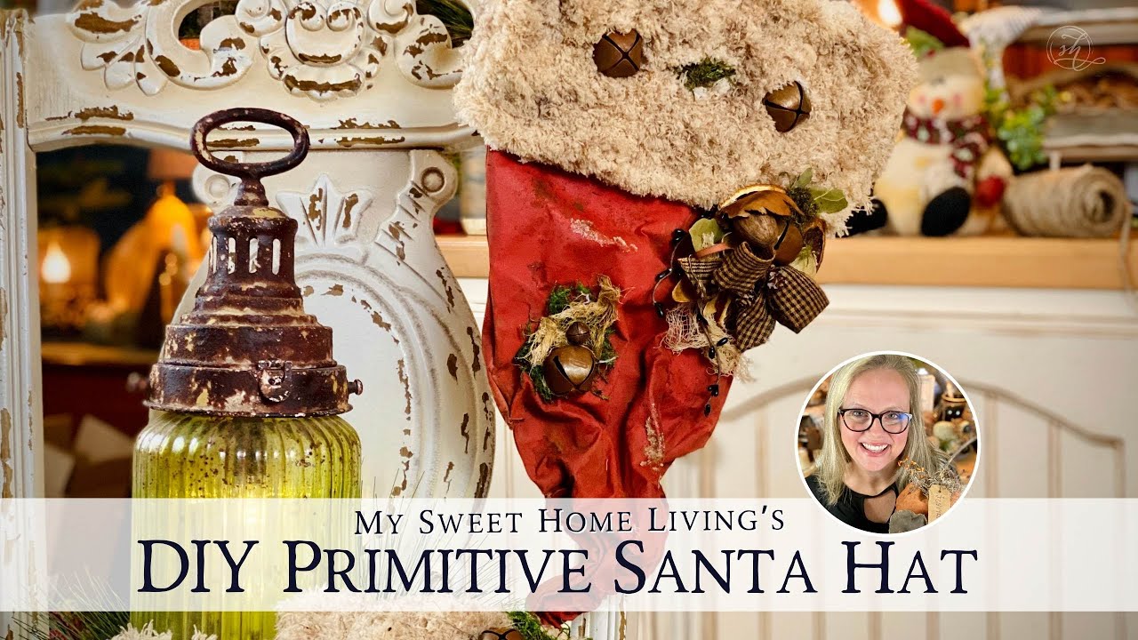 DIY Primitive Santa Hat with Dollar Tree Dust Mop Pad - YouTube