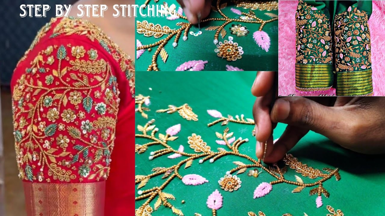 Aari Work Blouse Designs step By Step stitching || Nehar Maggam Work ...
