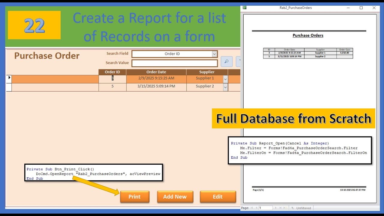 Ms Access Tutorial 22_ Create a Report for a List of Records on a Form - YouTube