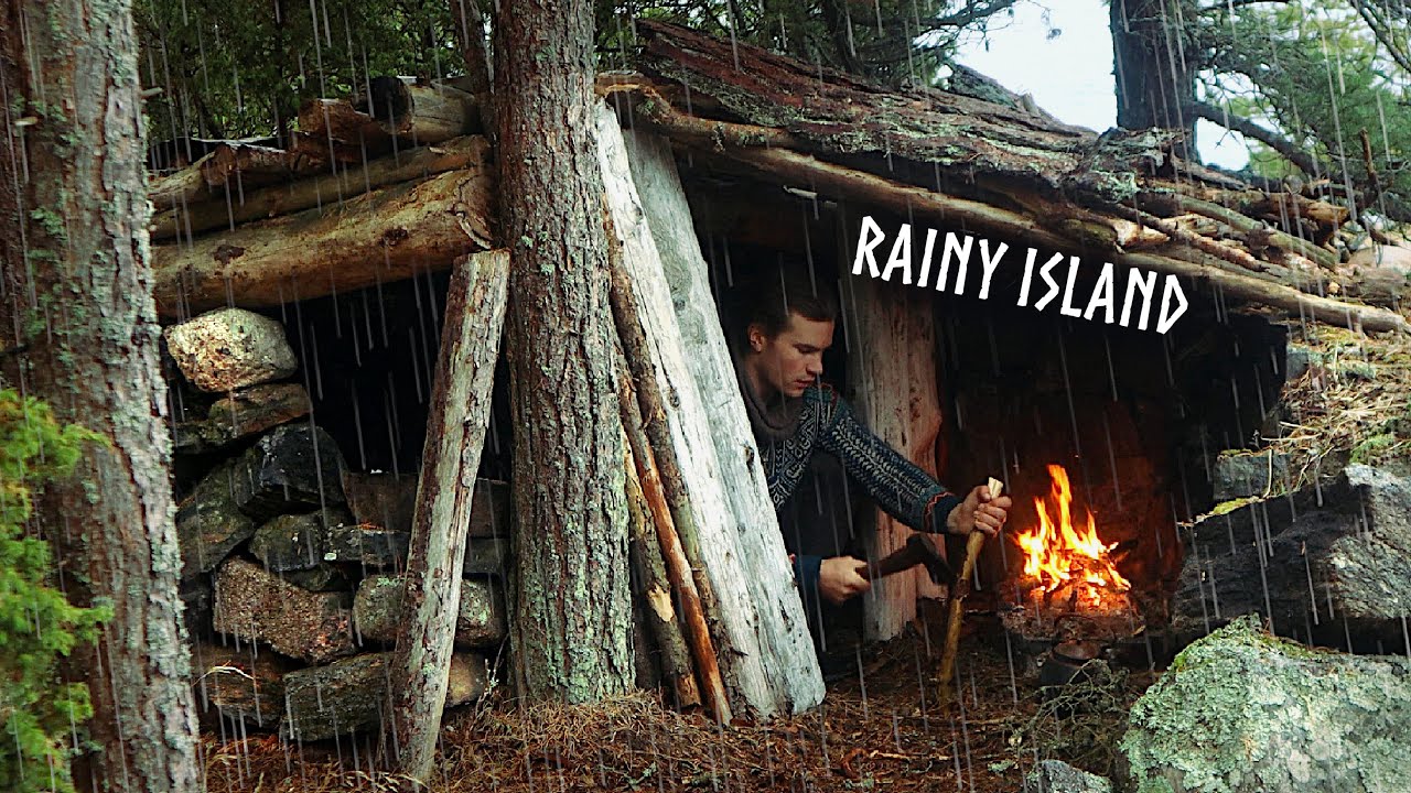RAINY ISLAND SHELTER: Camping in Relaxing Rain & Wind (full version ...