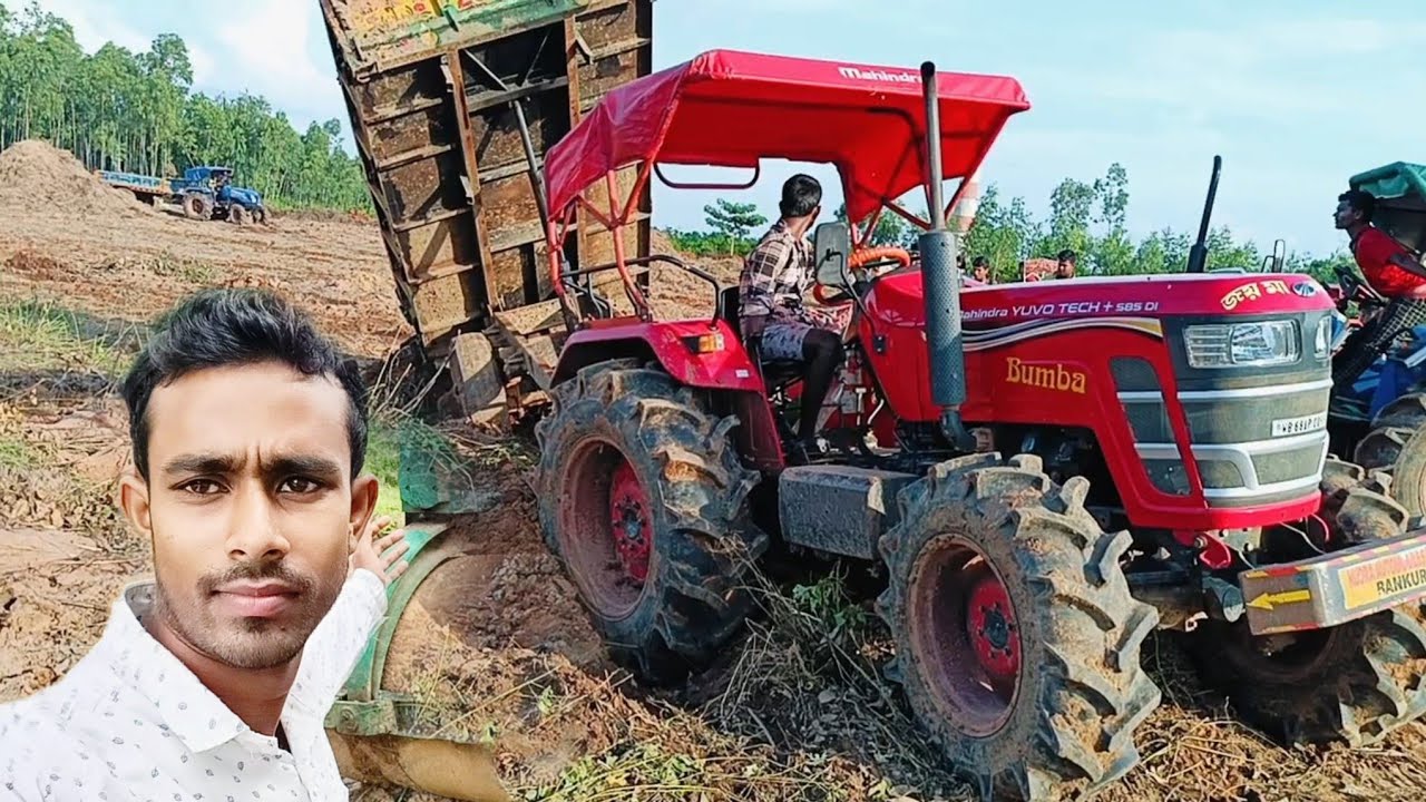 Mahindra Yuva 4wd tractor stuck with trolley - YouTube