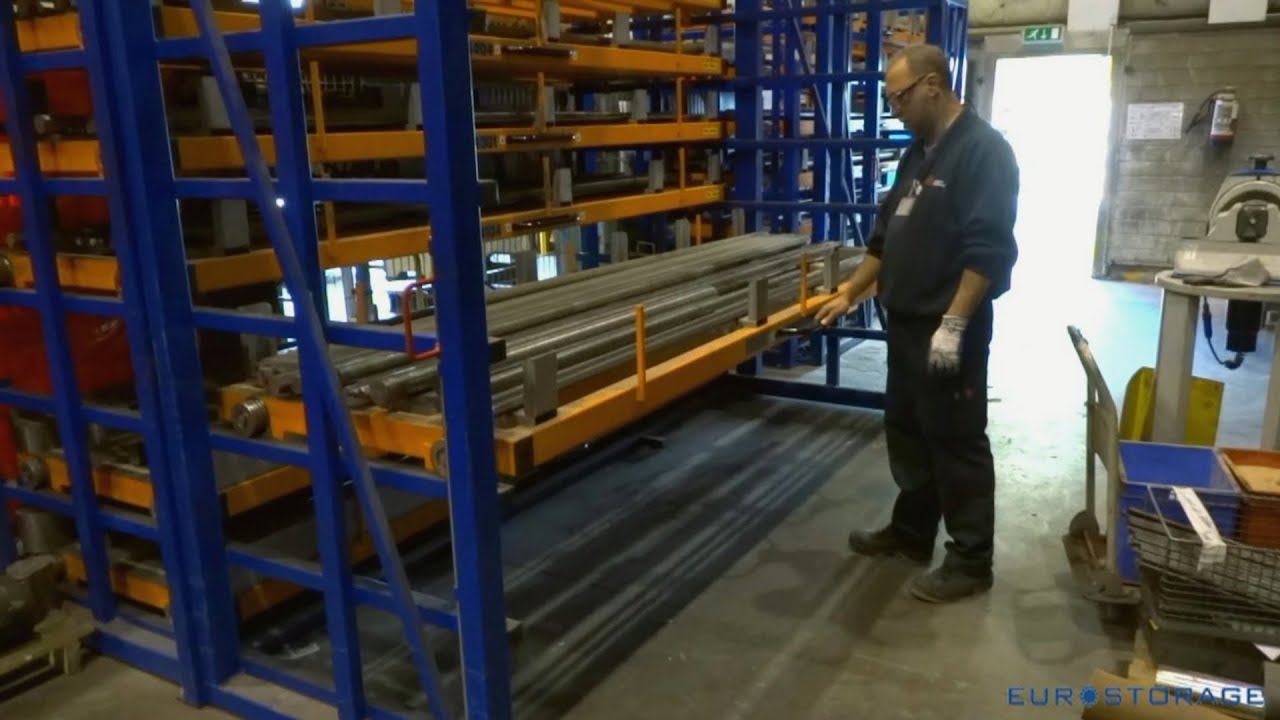 Storage rack with pull-out drawers for profiles 6 m - YouTube