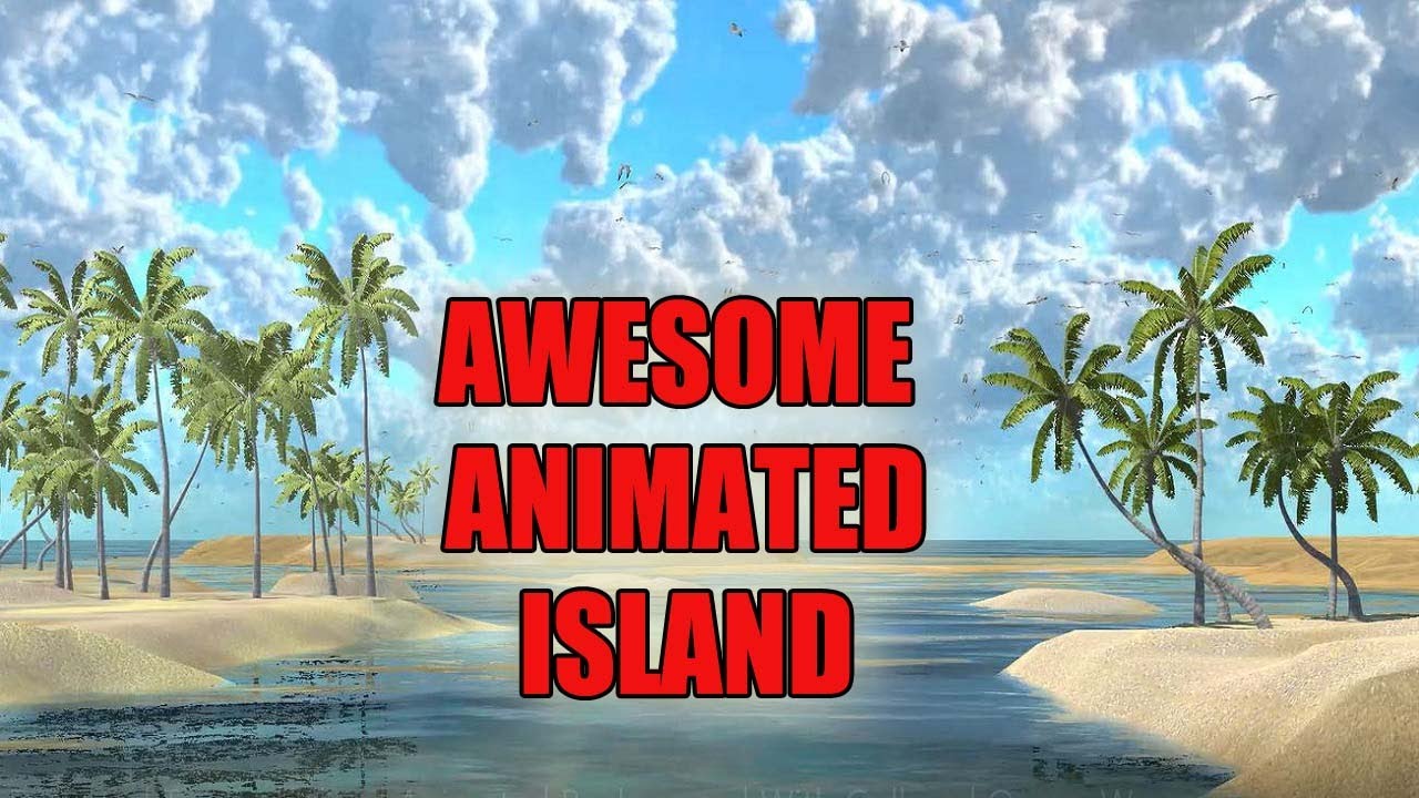 Deserted Tropical Island Animated Background With Gull and Ocean Waves ...