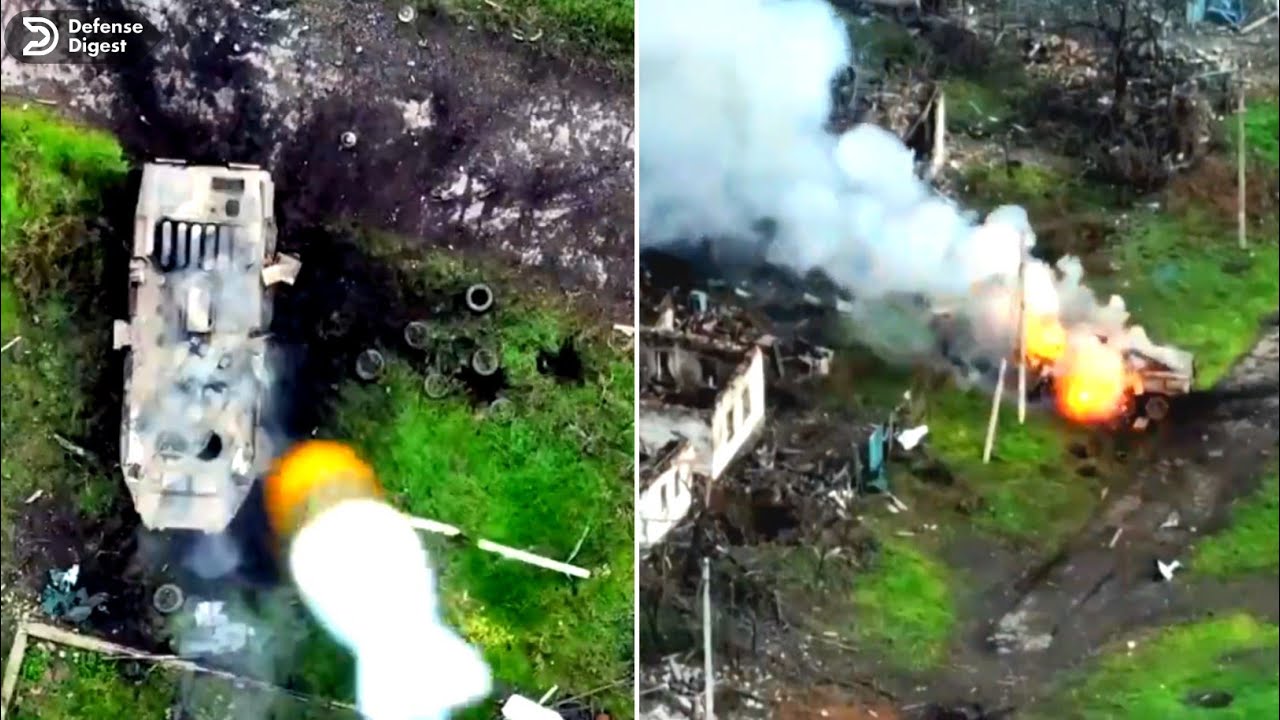 Ukrainian drone drops M430 grenades on a Russian BTR-82 and destroying ...