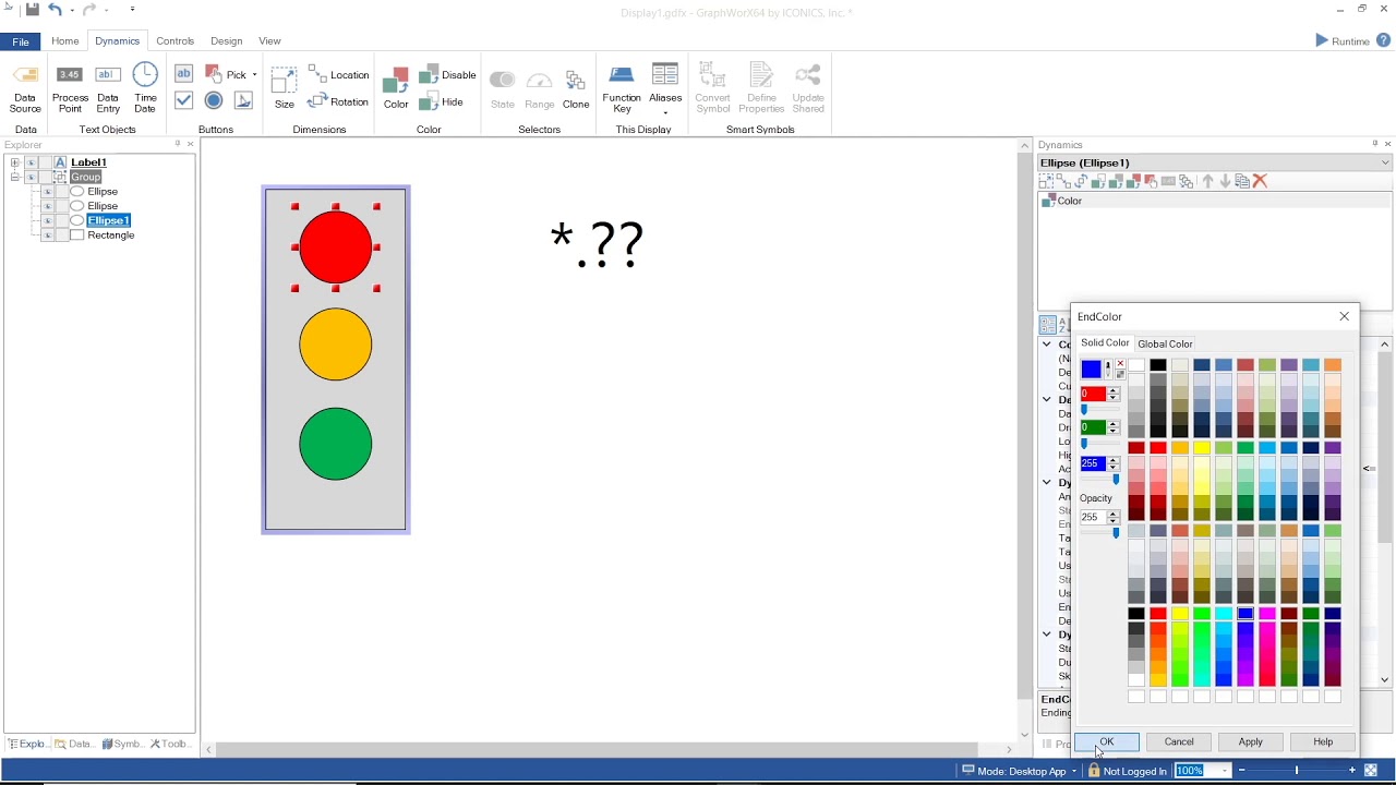 Iconics GraphWorx Basic 7 Color, Disable, and Hide Dynamics - YouTube