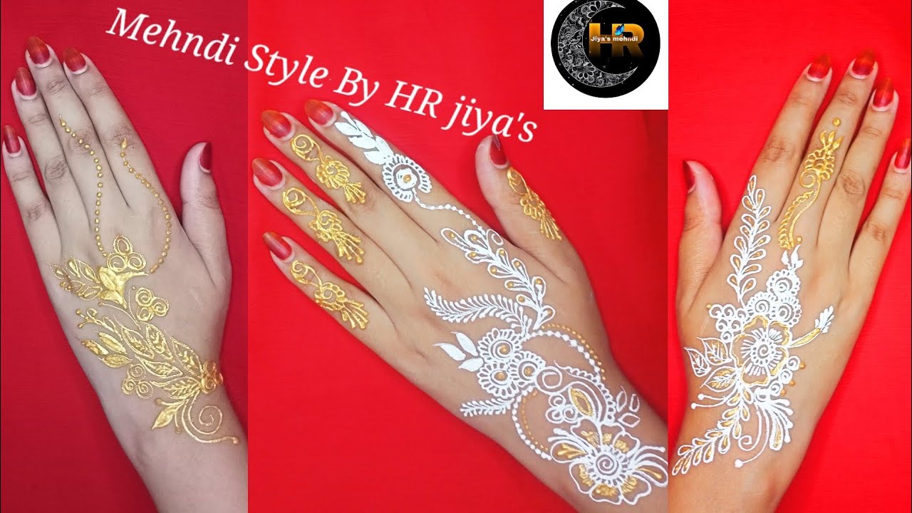 Gold and white henna design by HR jiya's||golden henna||white henna ...