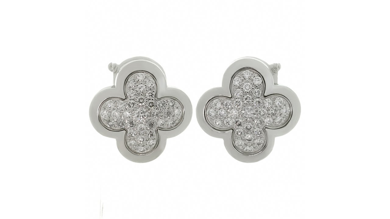 VAN CLEEF & ARPELS Pure Alhambra Diamond 18k White Gold Earrings Box ...