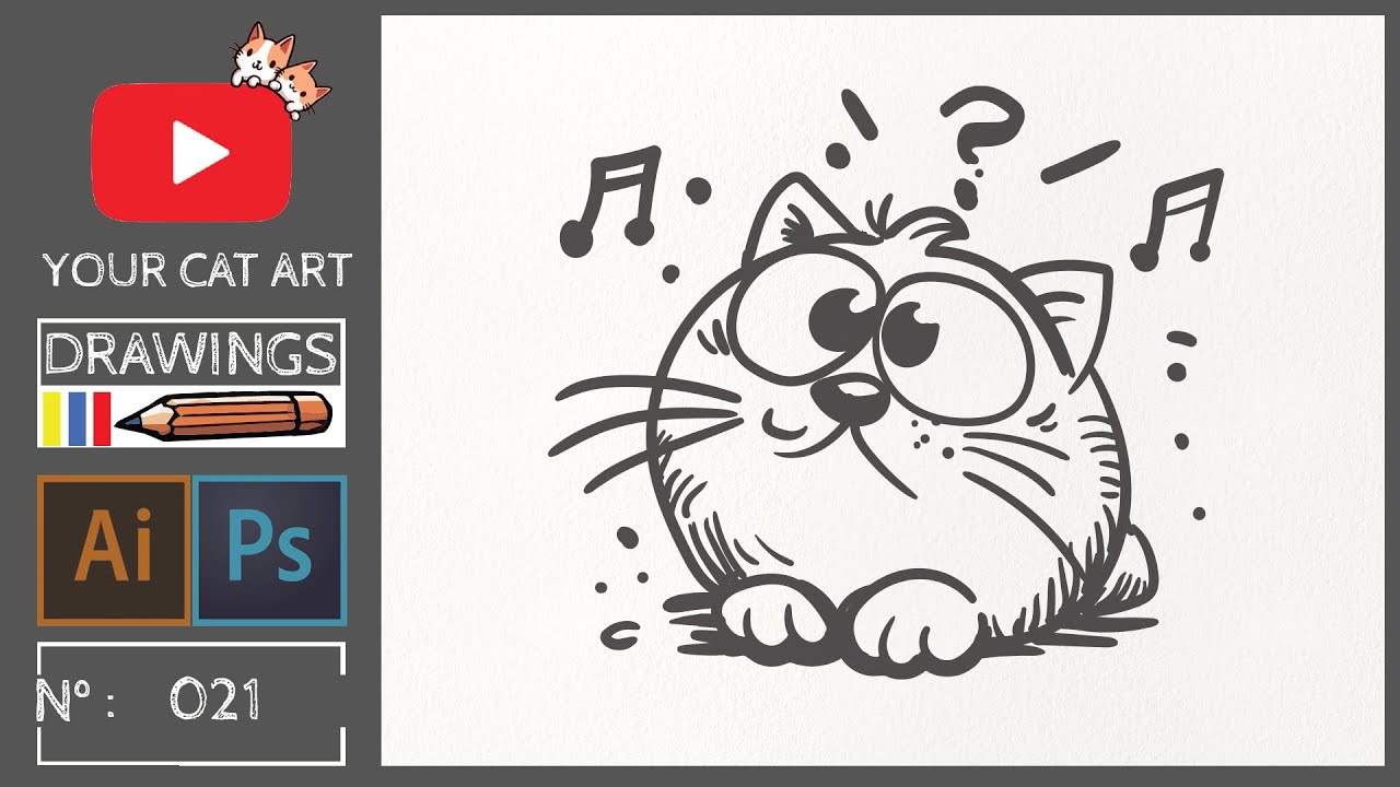 Cartoon Cat Drawing Tutorial | Cute & Funny Kitty Art with Illustrator ...