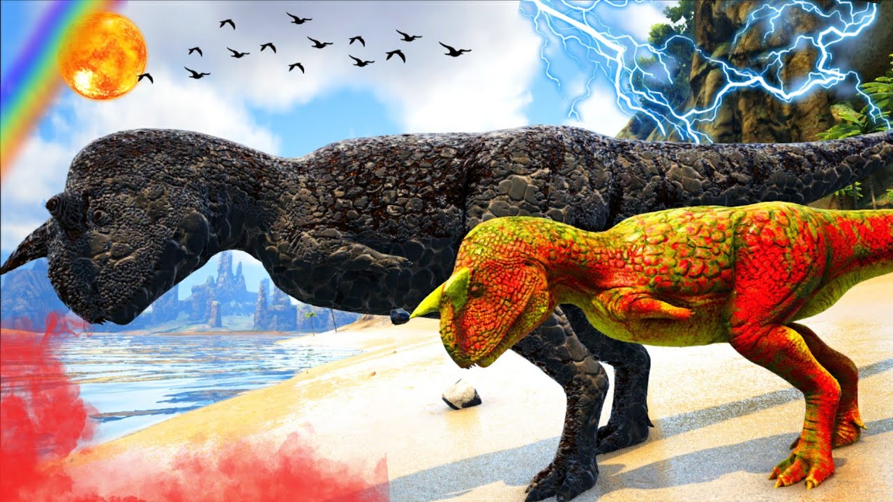 O CARNOTAUROS DE PEDRA NOS SALVOU DE UM DRAGÃO DO FOGO! Ark Dinossauros ...