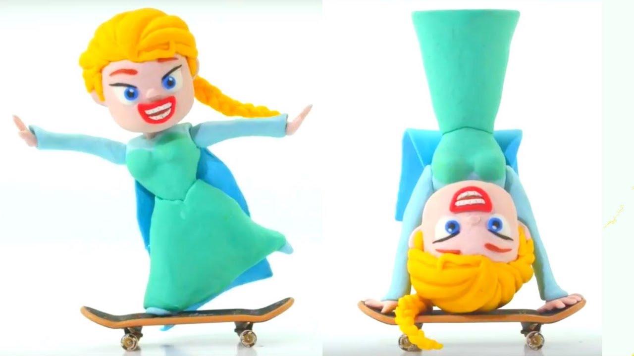 Frozen Elsa Loves Skateboarding Play Doh Cartoons Superhero Babies Stop ...