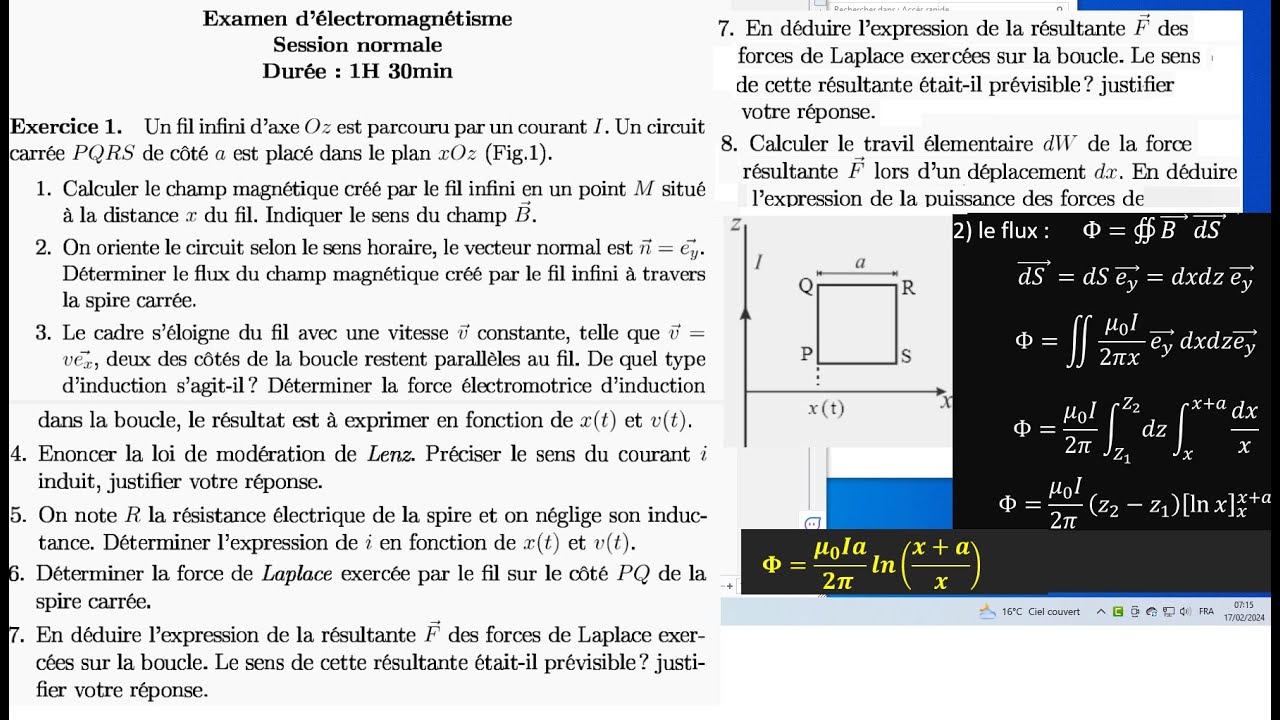 Exercice d’électromagnétisme champ magnétique créé par un fil et l ...