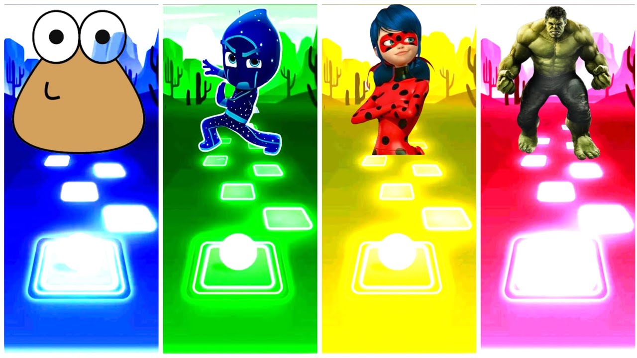 POU COFFIN 🆚 PJ MASKS CATBOY 🆚 LUNA GIRL 🆚 HULK COFFIN TILES HOP EDM ...