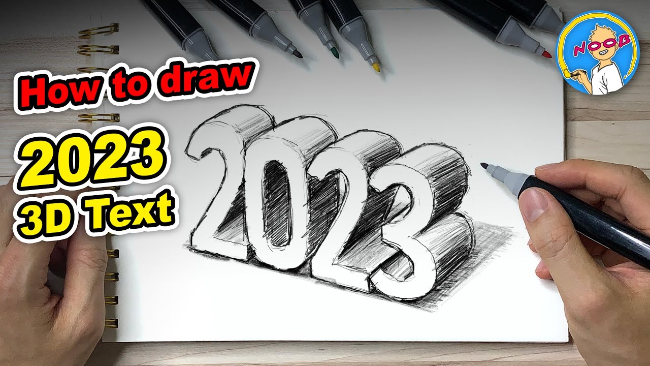 How to Draw 2023 3D Text 如何畫2023立體字 [Noob Draw] [菜鳥來畫畫] - YouTube