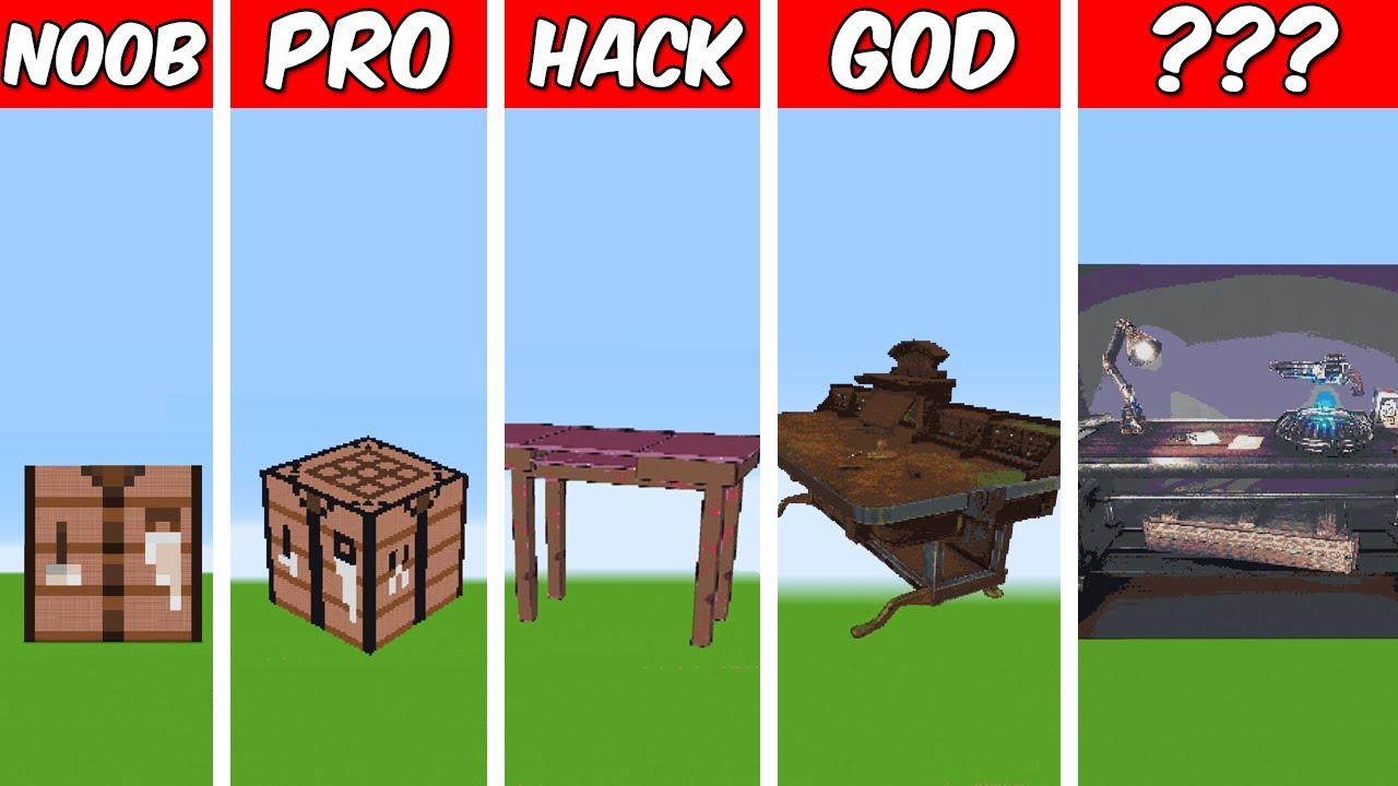 WORKBENCH Pixel Art Build in Minecraft ! Noob vs Pro vs Hacker vs God ...