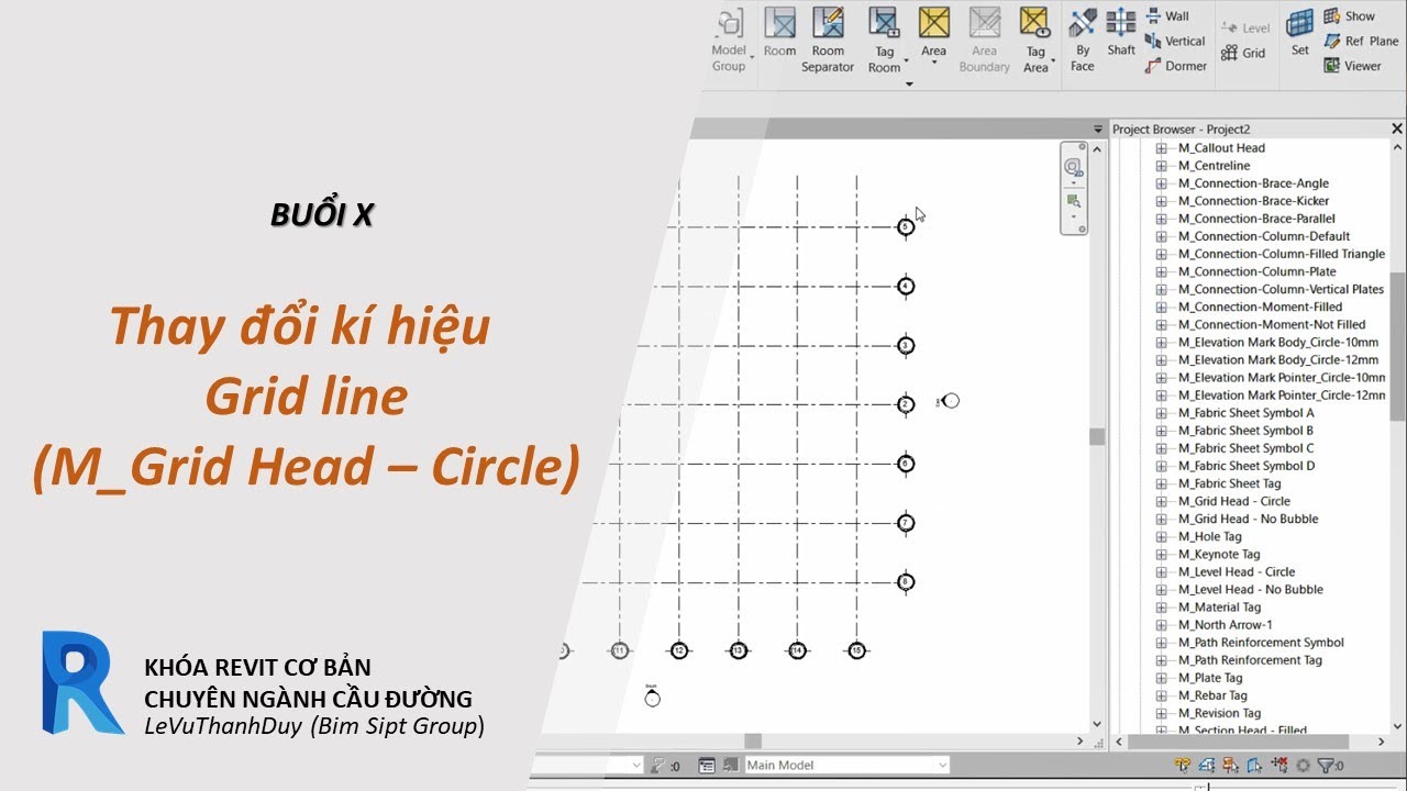 REVIT CẦU ĐƯỜNG: THAY ĐỔI KÍ HIỆU CHO GRID LINE (M_GRID HEAD - CIRCLE ...