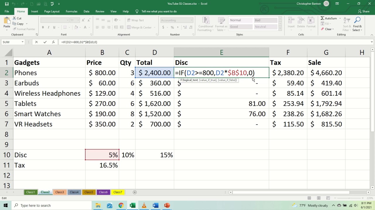 Spreadsheet Video6 IF functions - YouTube