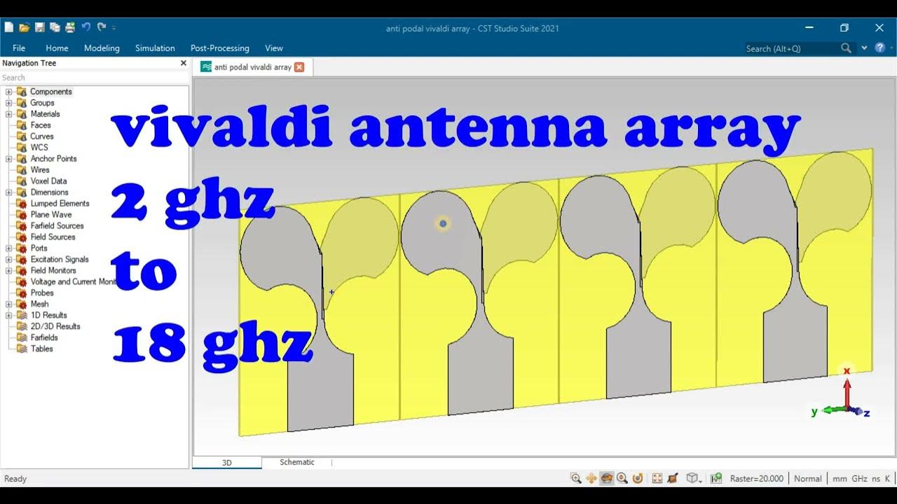 vivaldi antenna array 2ghz to 18ghz in cst - YouTube