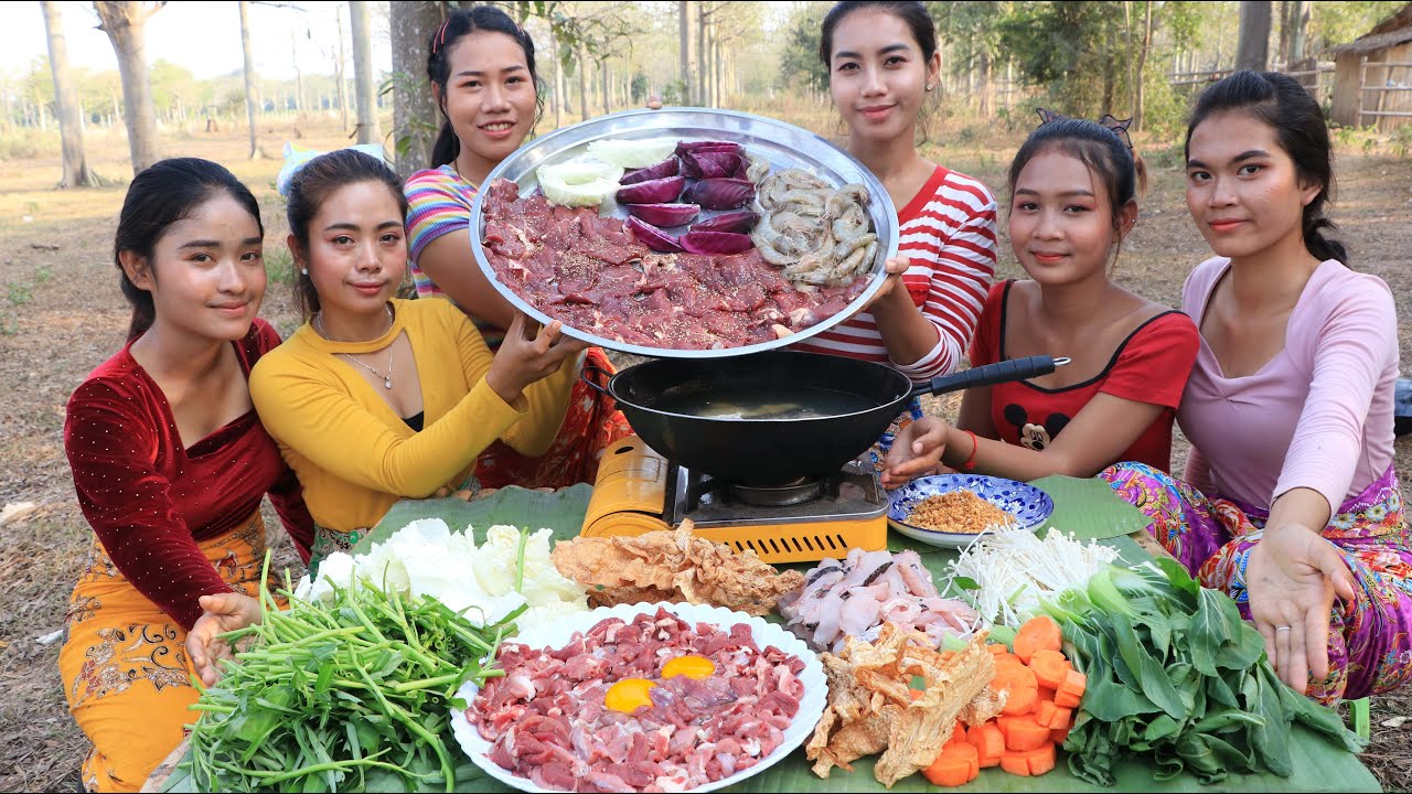Amazing cooking BBQ beef with soup and vegetable recipe in my village ...