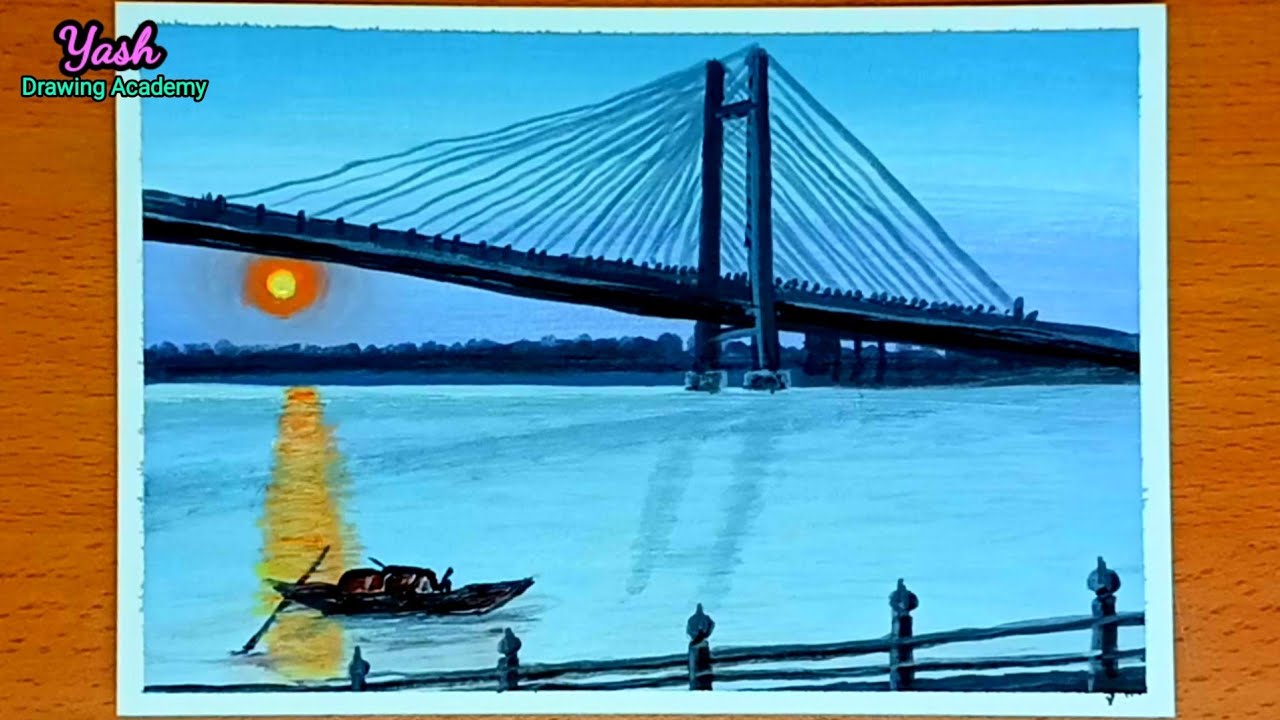 Acrylic Painting | Kolkata VidyaSagar Setu Drawing | Ganga River Arts ...