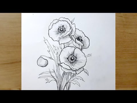 Karakalem Kolay Çiçek Çizimi | Adım Adım Çiçek Çizimi Kolay Nasıl Yapılır | How to Draw Flower Easy