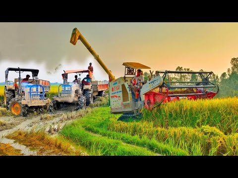 Swaraj mini Combine Harvester Machine Tractor Harvester Tractor stuck Dhan Kata Machine Bullet GAM