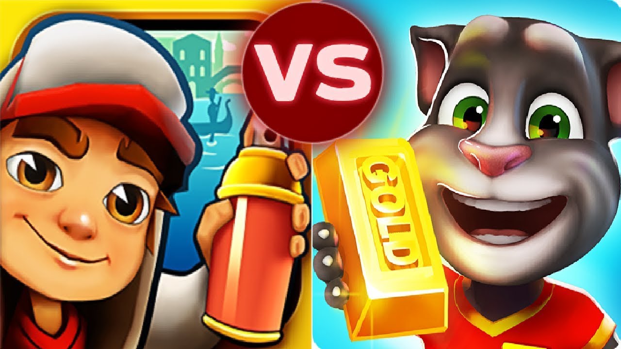 Talking Tom Gold Run Ginger VS Subway Surfers GAMEPLAY HD - YouTube
