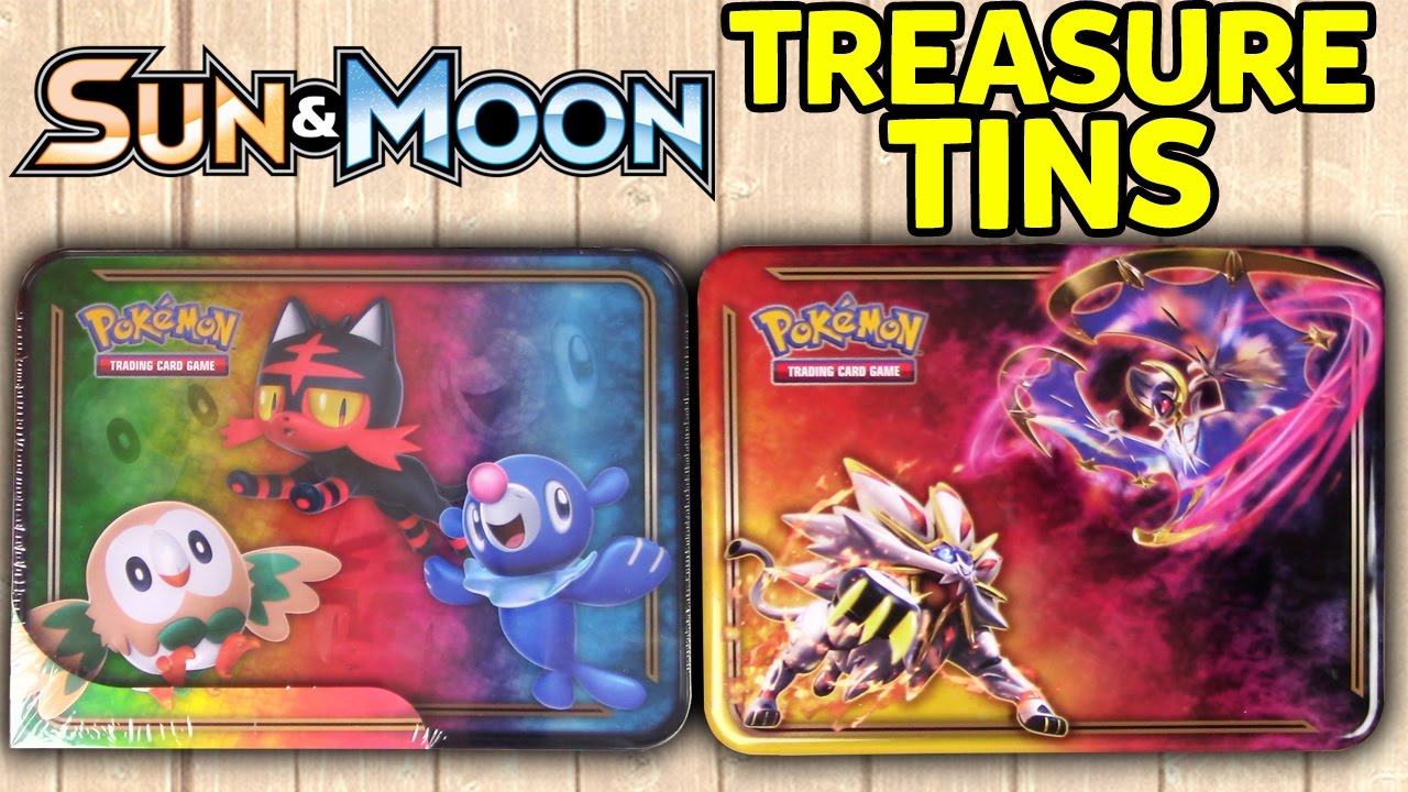 X2 NEW Treasure Chest Tins! Sun and Moon Pokemon Treasure Tin Opening ...
