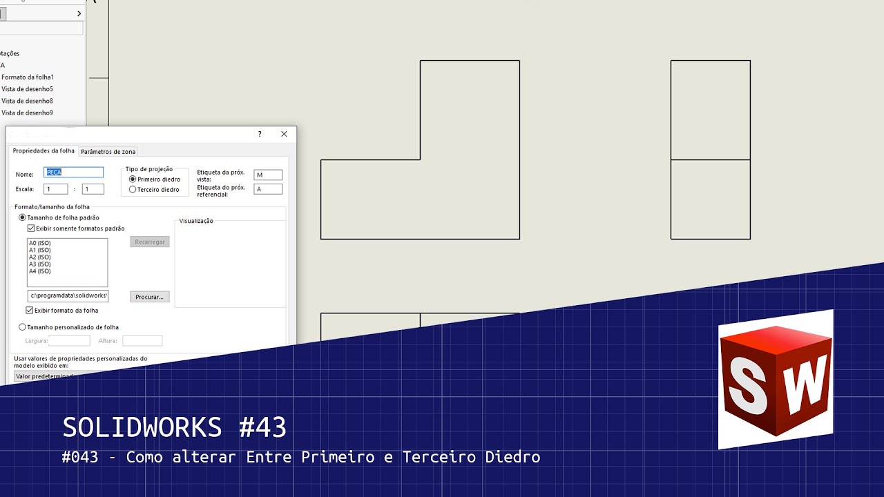 SOLIDWORKS #43 - Como alterar Entre Primeiro e Terceiro Diedro - YouTube
