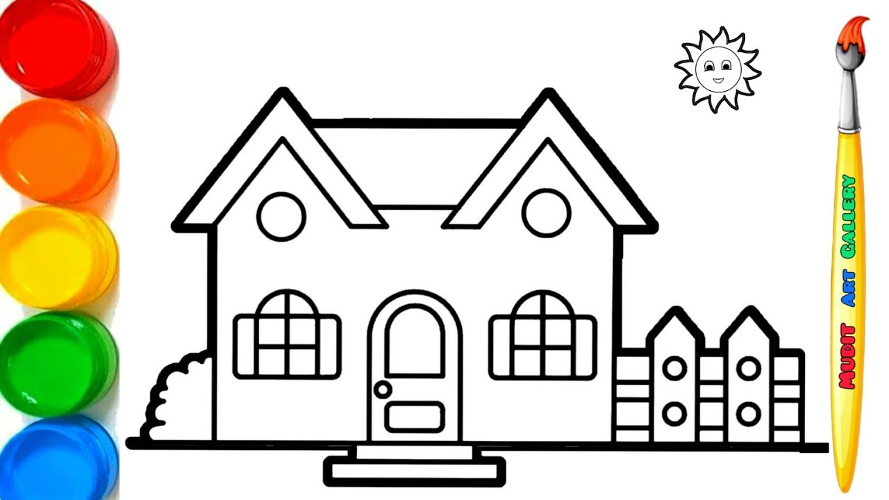 How to draw a Perfect House painting for kids | simple Beautiful House ...
