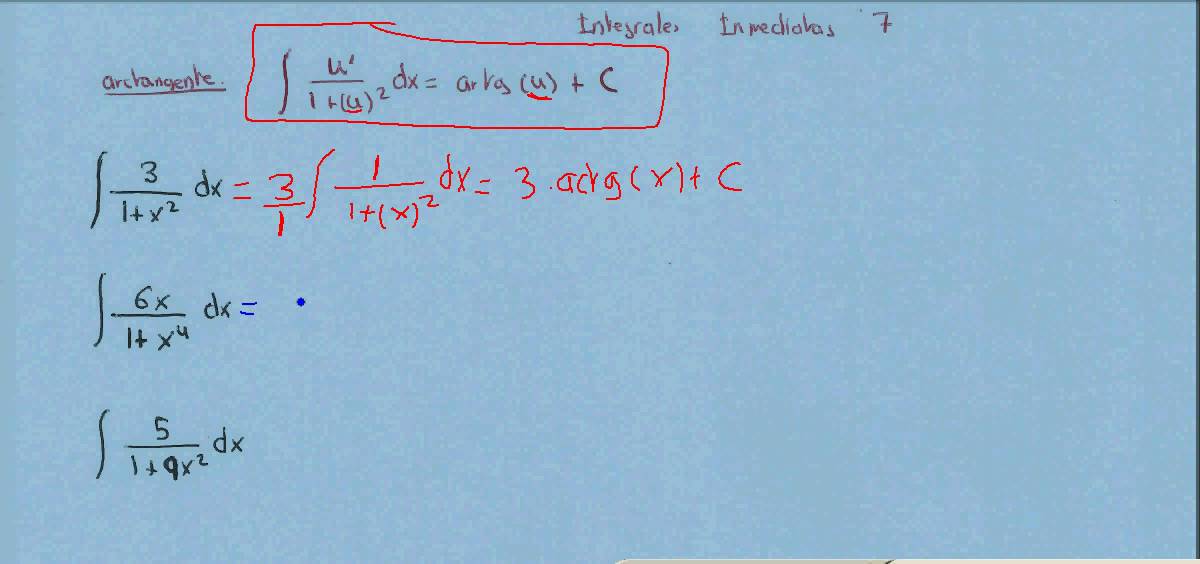Integrales inmediatas 07 arcotangente - YouTube