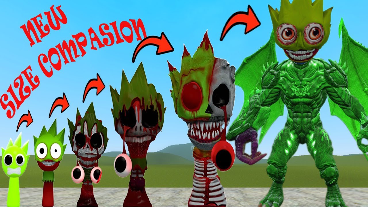 NEW UPGRADED EVOLUTION SIZE COMPASION OF ALL PHASES OF LIME SPRUNKI In ...